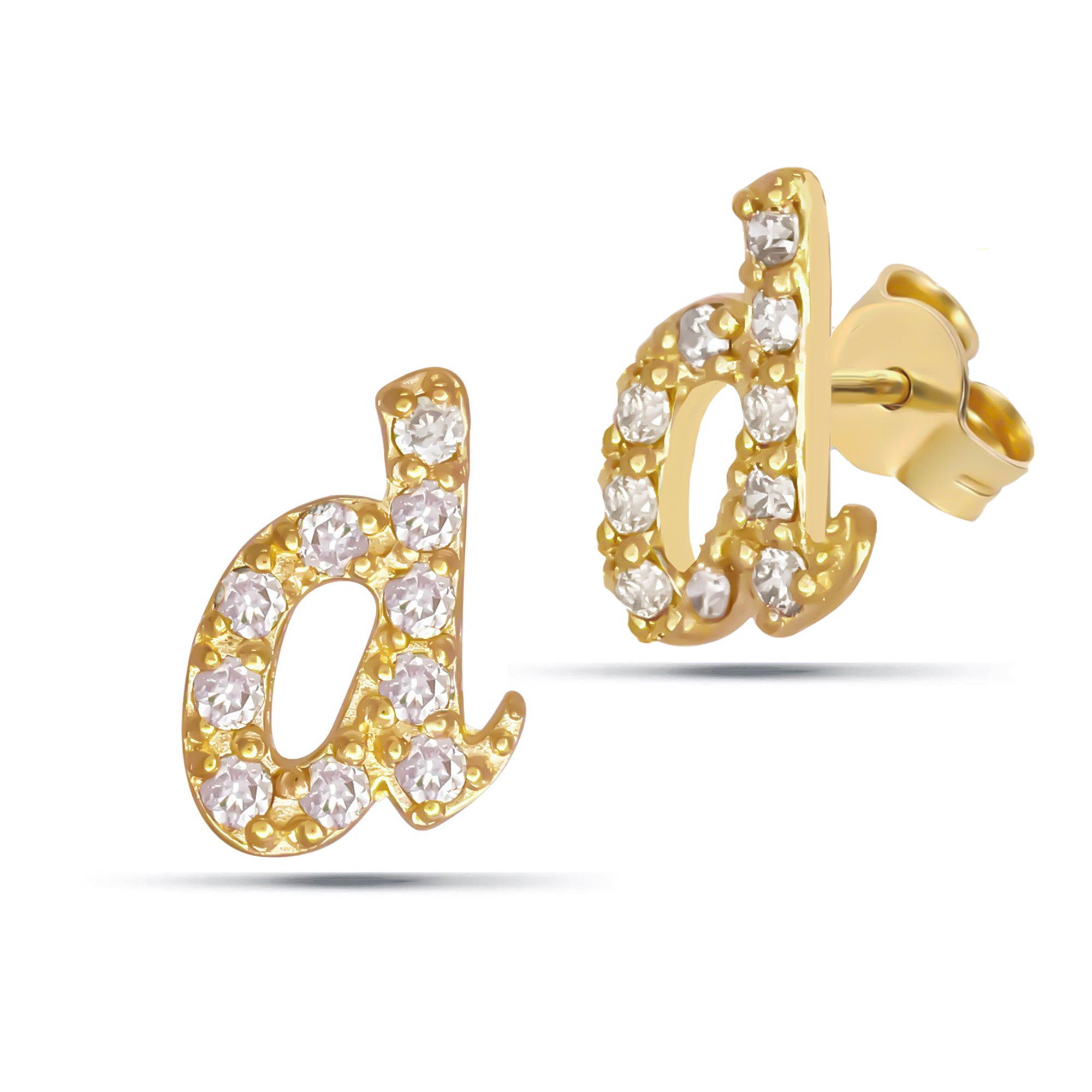 14k Gold Cursive Initial Diamond Stud Earrings