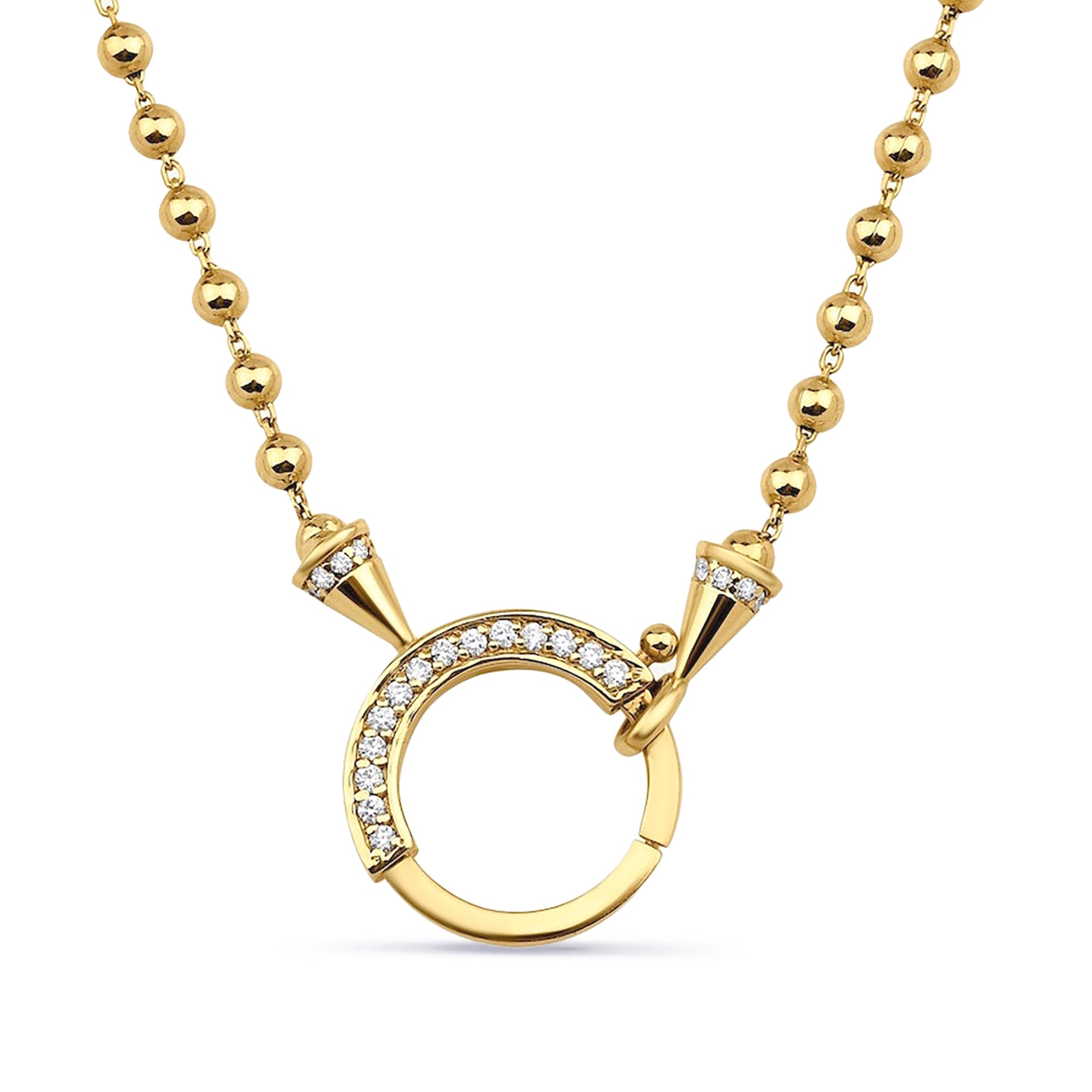 14K Gold Diamond Charm Necklace with Beaded Ball Chain | Elegant Carab