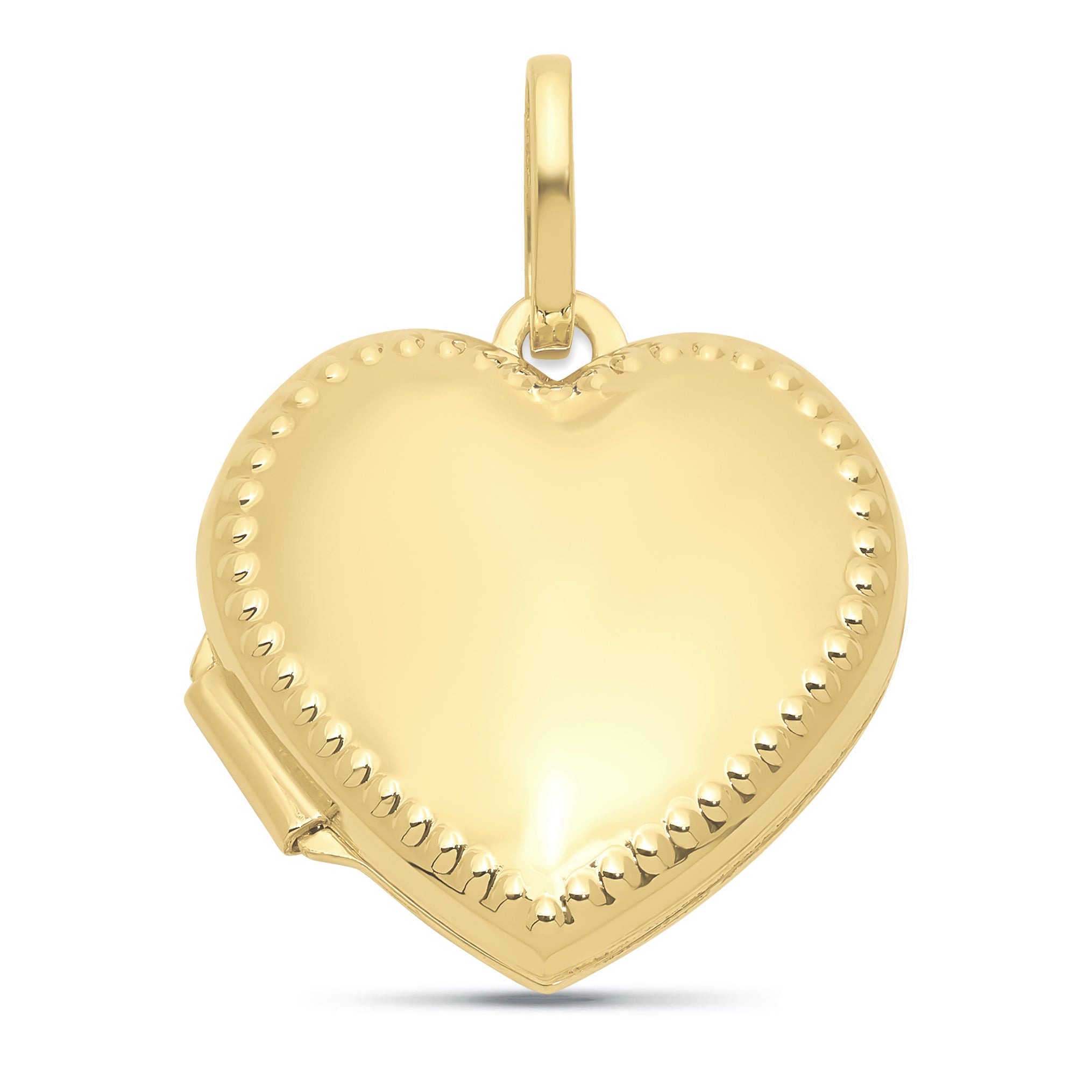 14K Solid Gold Beaded Heart Locket