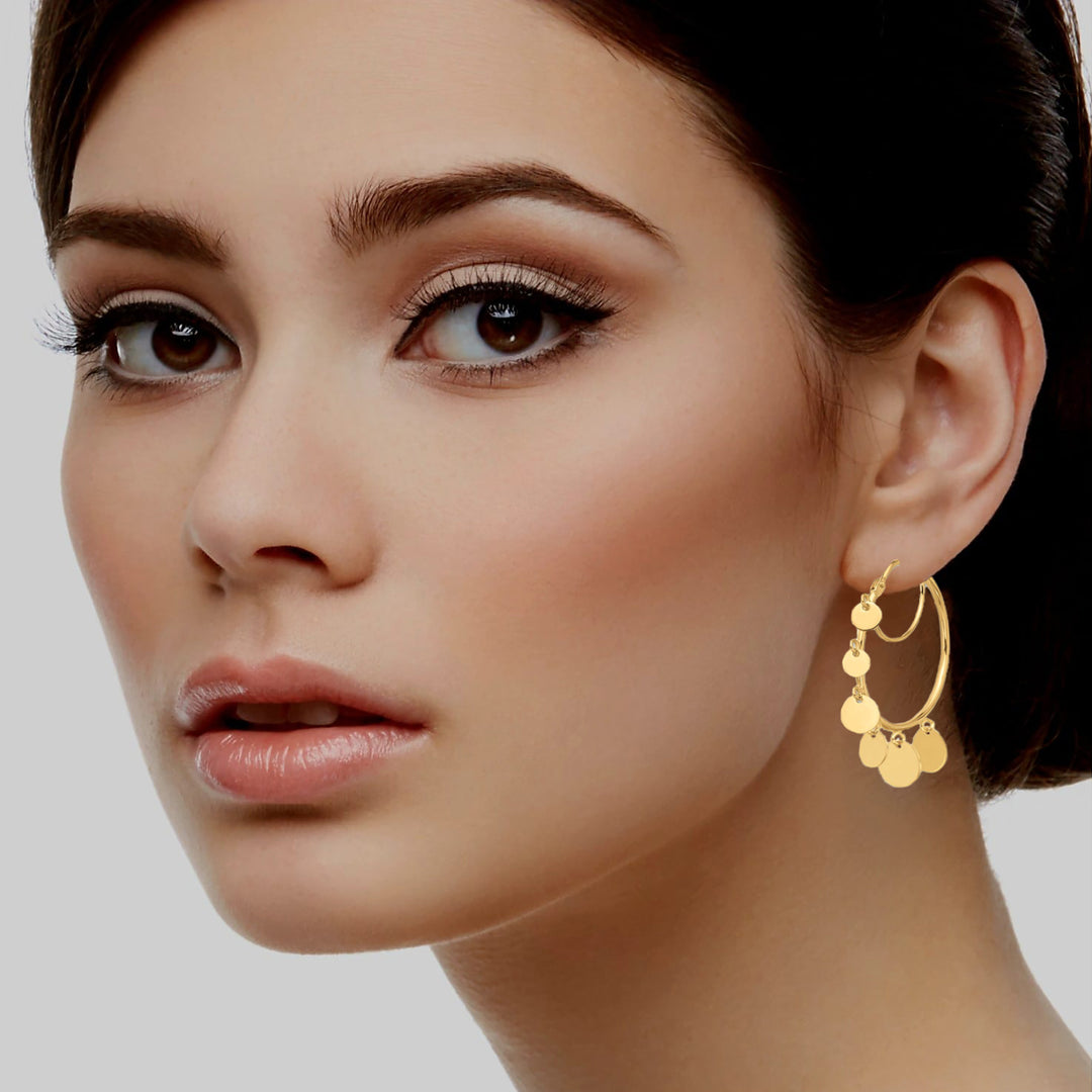 14K Gold Graduated Disc Hoop Earrings