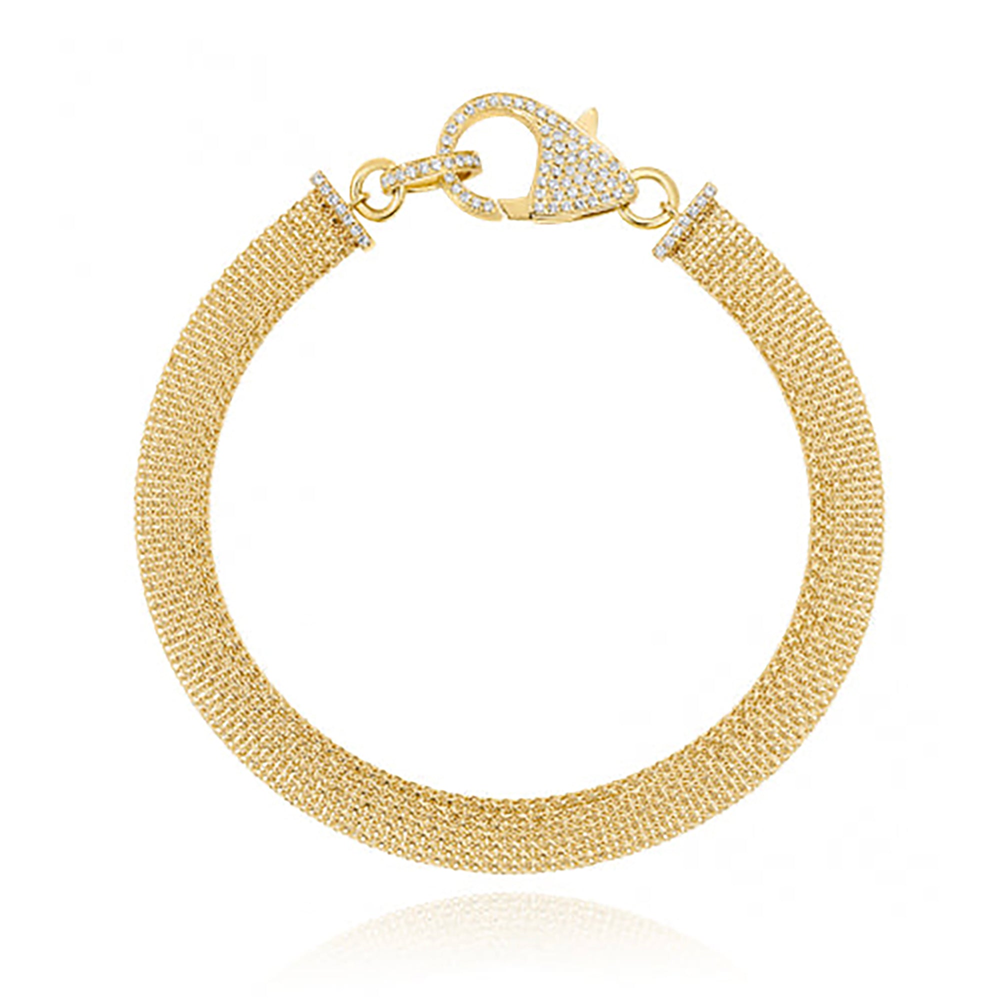 14K Gold Mesh Chain Bracelet with Pave Diamond Clasp