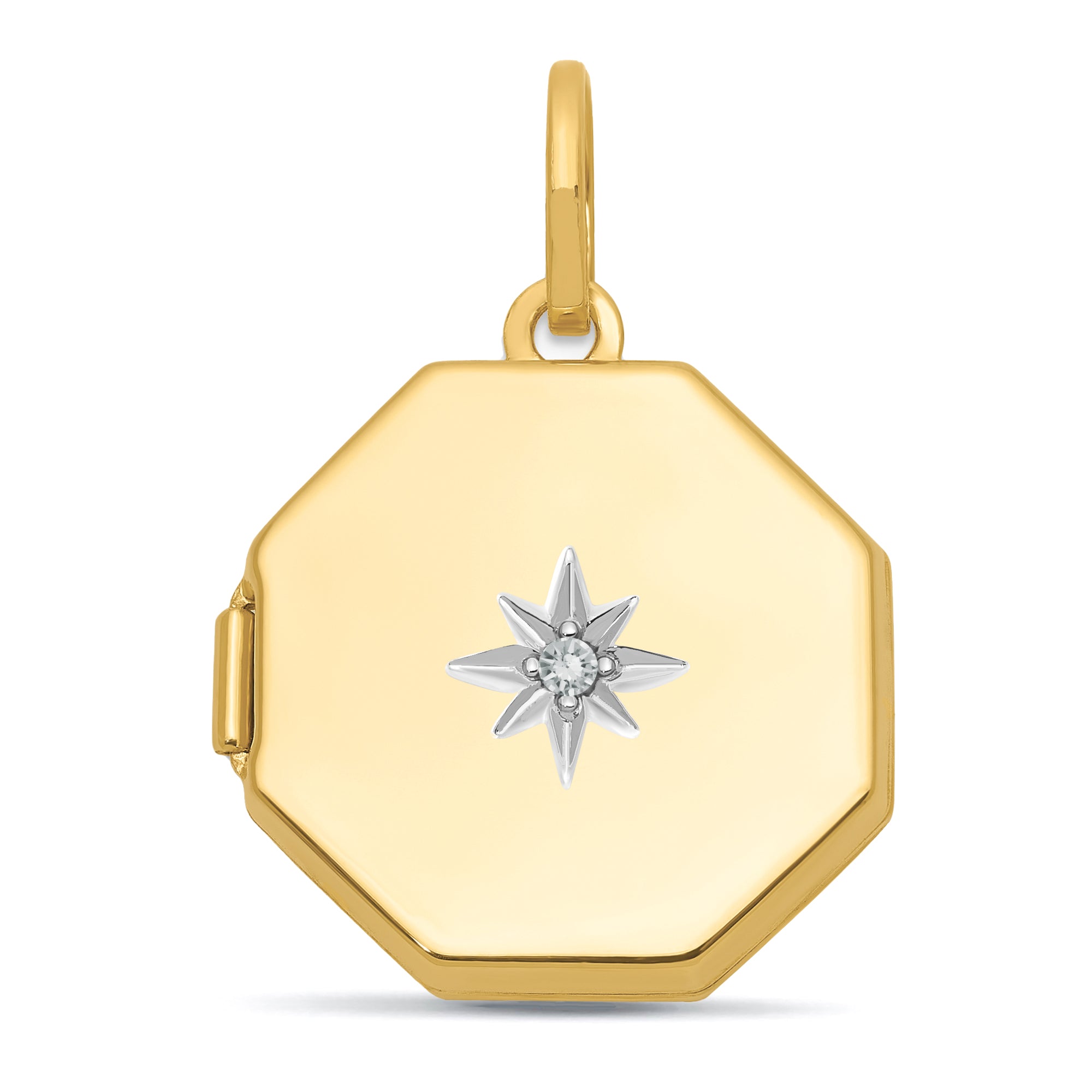 14K Solid Gold Diamond Accented North Star Octagonal Locket