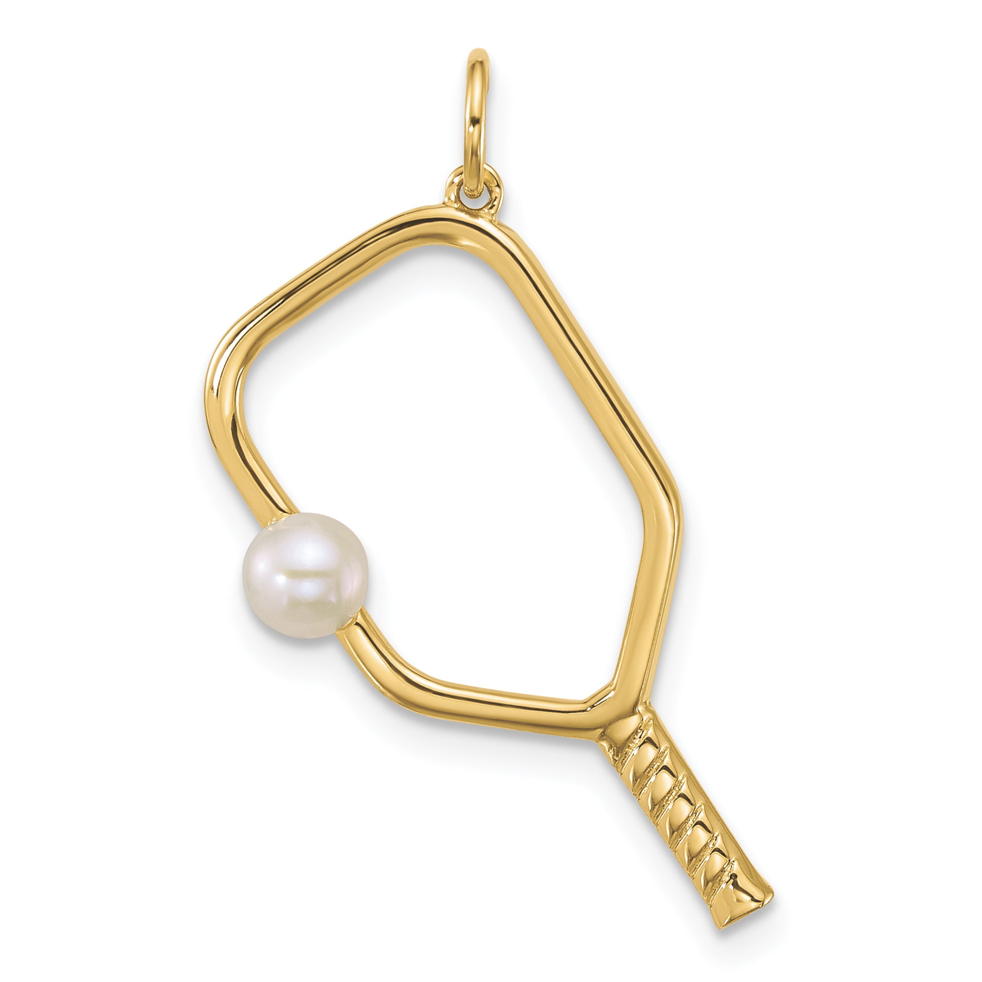 14k Gold Pickleball Paddle Necklace With a Pearl Accent