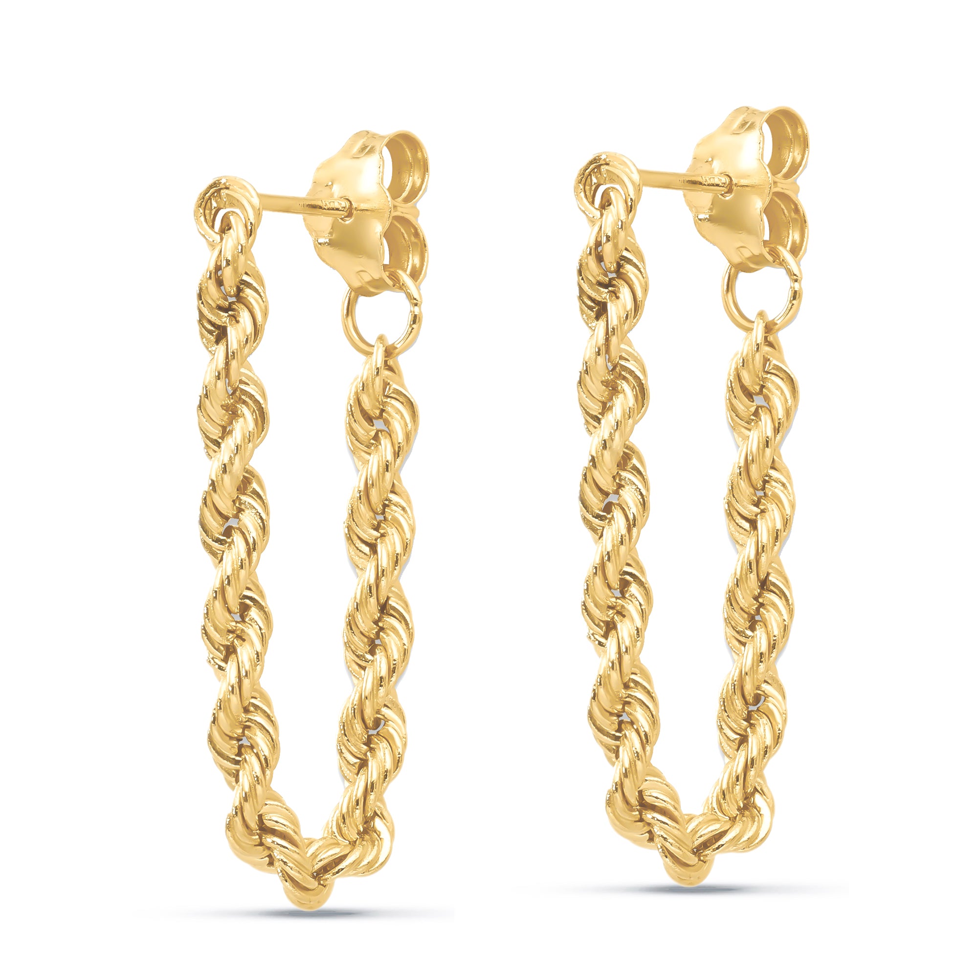 14k Gold Rope Chain Drop Earrings for Women