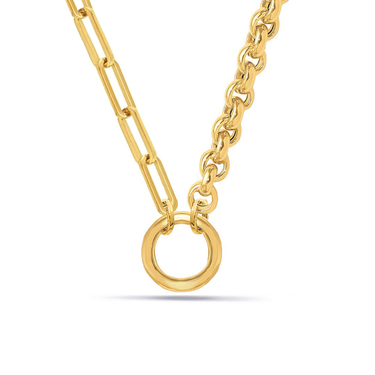 14k Gold Half Paperclip Half Rolo Chain Necklace