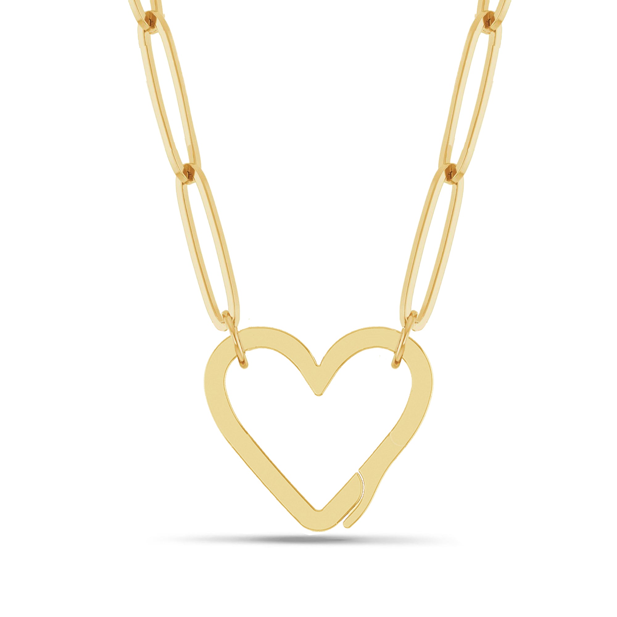 14K Solid Gold Paperclip Necklace with Heart Charm Enhancer