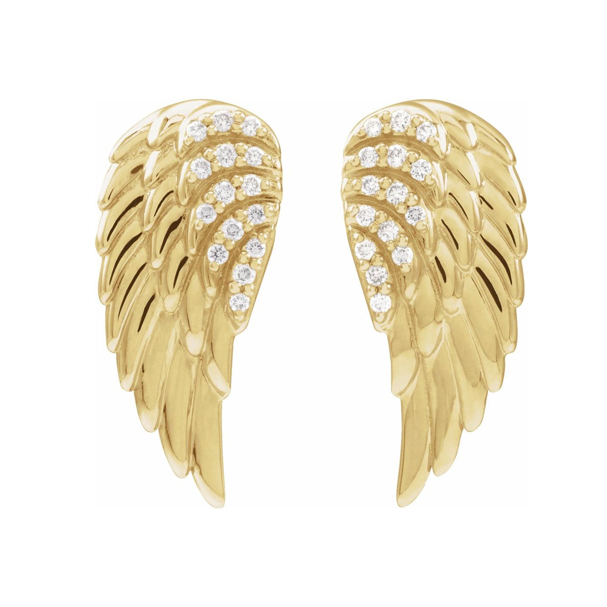 14k Gold Angel Wings Diamond Stud Earrings
