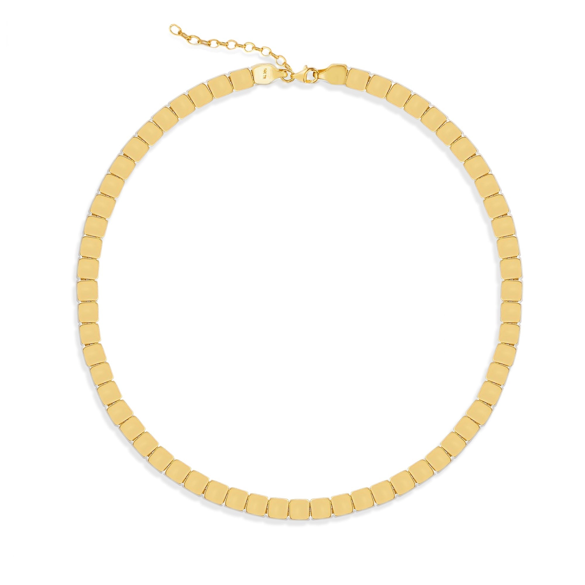 14K Gold Square Cube Link Chain Necklace, Chunky Gold Link Necklace